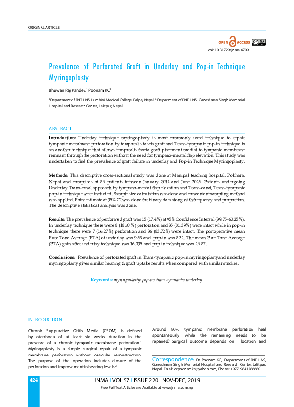 (PDF) Prevalence of Perforated Graft in Underlay and Pop-in Technique ...