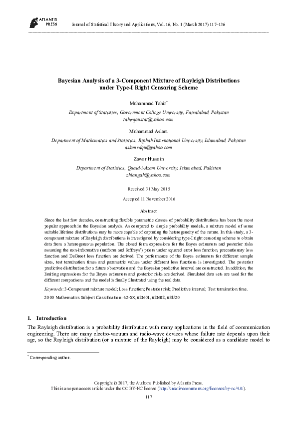(PDF) Bayesian Analysis of a 3-Component Mixture of Rayleigh Distributions under Type-I Right ...