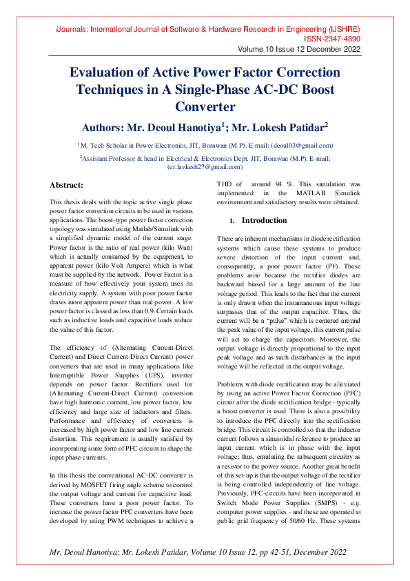 (PDF) Evaluation of Active Power Factor Correction Techniques in A Single-Phase AC-DC Boost ...