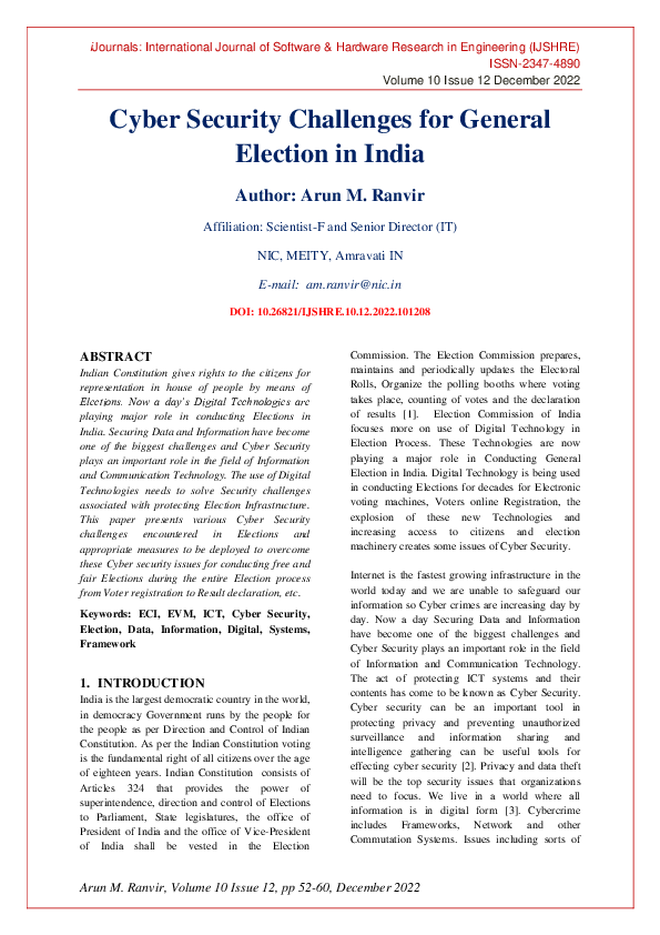 (PDF) Cyber Security Challenges for General Election in India