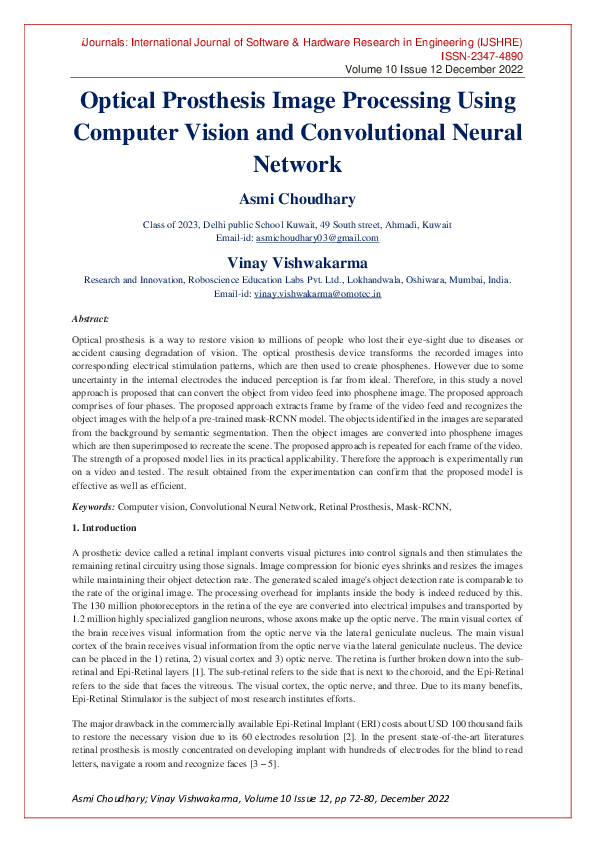 (PDF) Optical Prosthesis Image Processing Using Computer Vision and ...