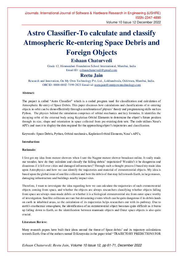 Pdf Astro Classifier To Calculate And Classify Atmospheric Re