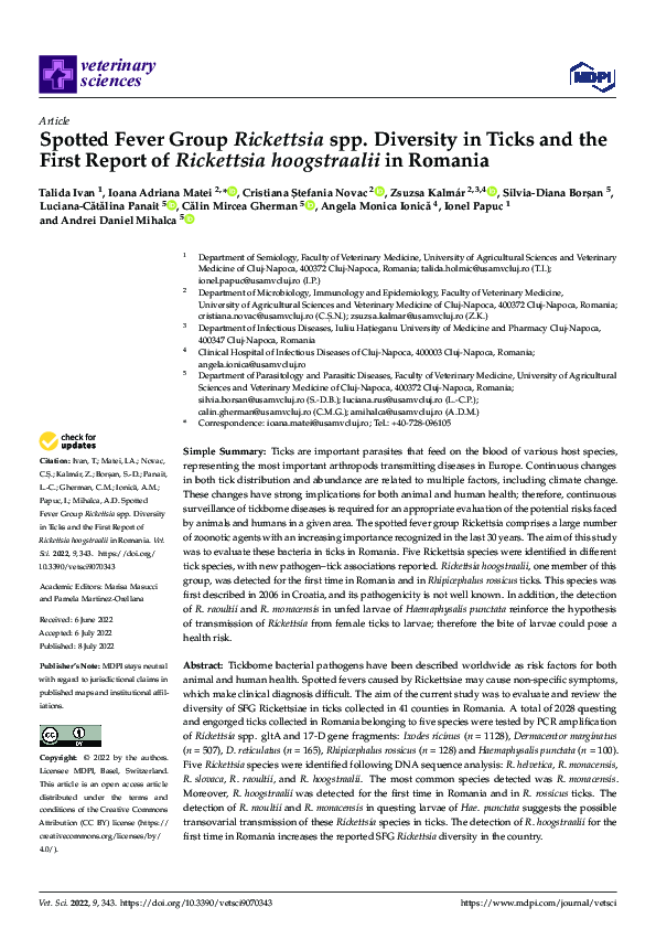 (PDF) Spotted Fever Group Rickettsia spp. Diversity in Ticks and the ...
