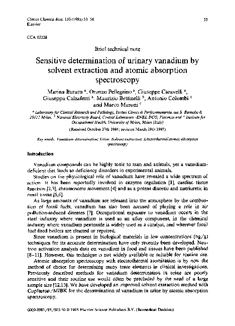Pdf Sensitive Determination Of Urinary Vanadium By Solvent Extraction And Atomic Absorption