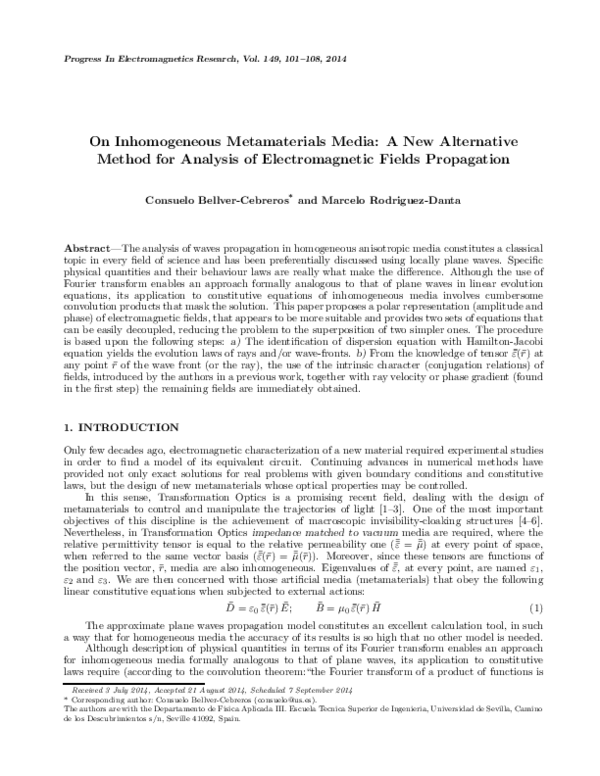 (PDF) On Inhomogeneous Metamaterials Media: A New Alternative Method for Analysis of ...