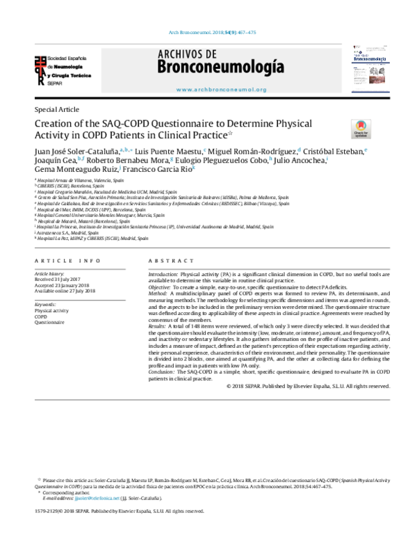 (PDF) Creation of the SAQ-COPD Questionnaire to Determine Physical ...