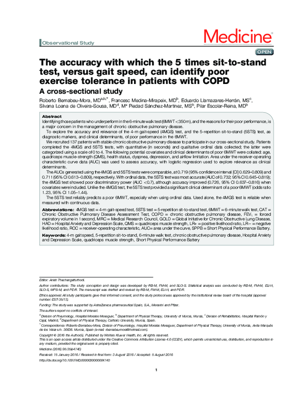 (PDF) The accuracy with which the 5 times sit-to-stand test, versus ...