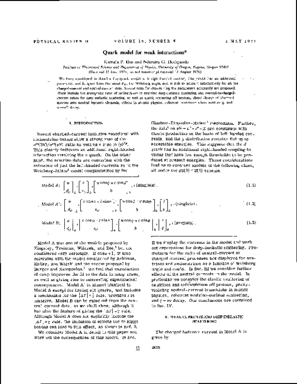 (PDF) Quark model for weak interactions