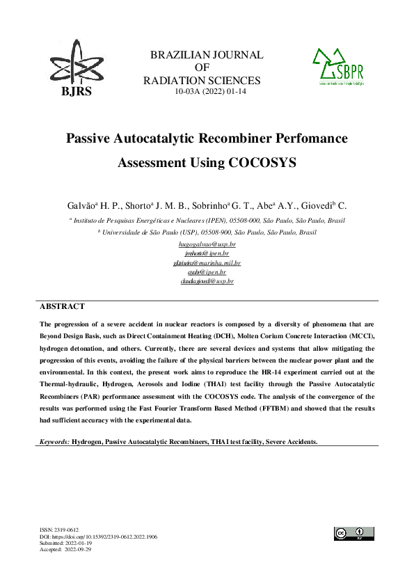 (PDF) Passive Autocatalytic Recombiner Perfomance Assessment Using COCOSYS | Gil Teixeira ...