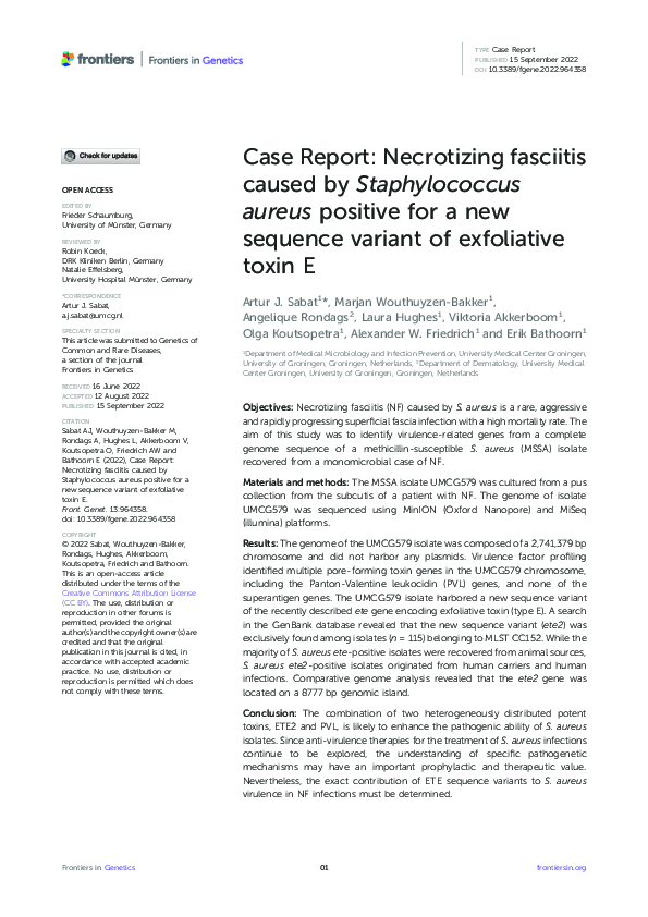 (PDF) Case Report: Necrotizing fasciitis caused by Staphylococcus ...