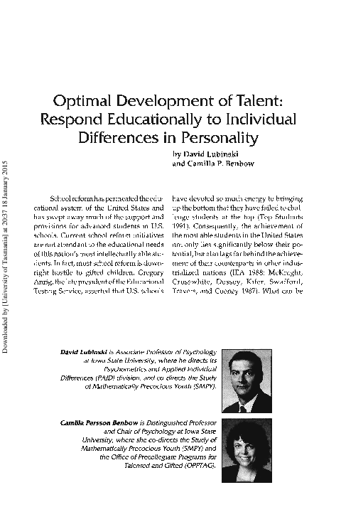 (PDF) Optimal Development of Talent: Respond Educationally to ...