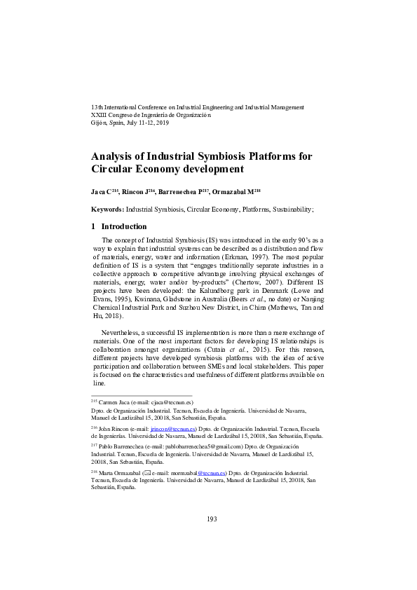 (PDF) Analysis of industrial symbiosis platforms circular economy ...