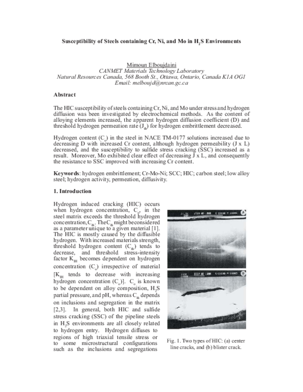(PDF) Susceptibility of Steels containing Cr, Ni, and Mo in H2S ...