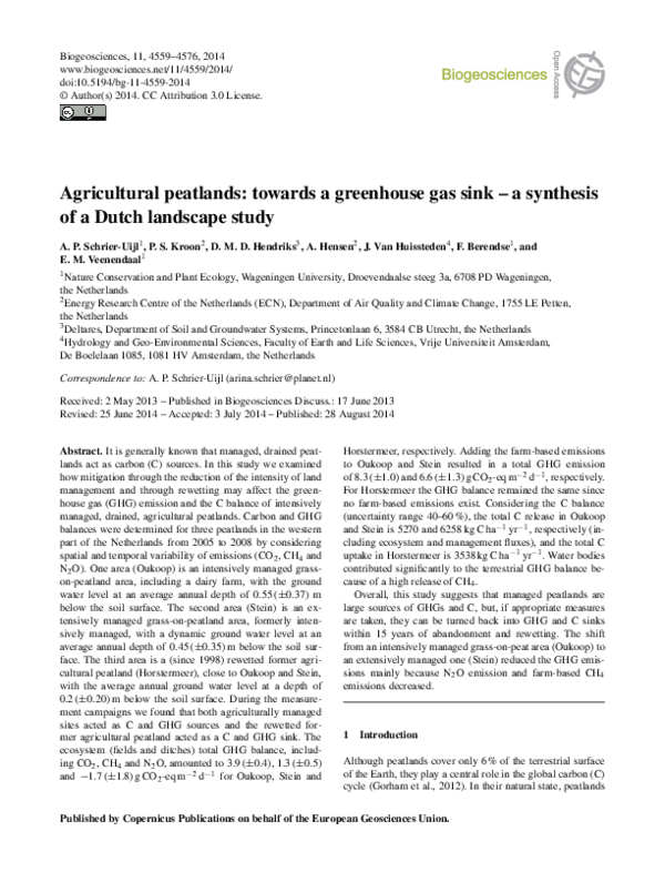 (PDF) Agricultural peat lands; towards a greenhouse gas sink – a ...