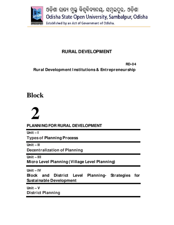 (PDF) Planning for Rural Development