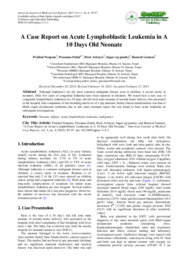 (PDF) A Case Report on Acute Lymphoblastic Leukemia in A 10 Days Old ...