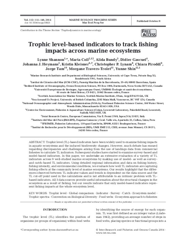 (PDF) Trophic level-based indicators to track fishing impacts across ...