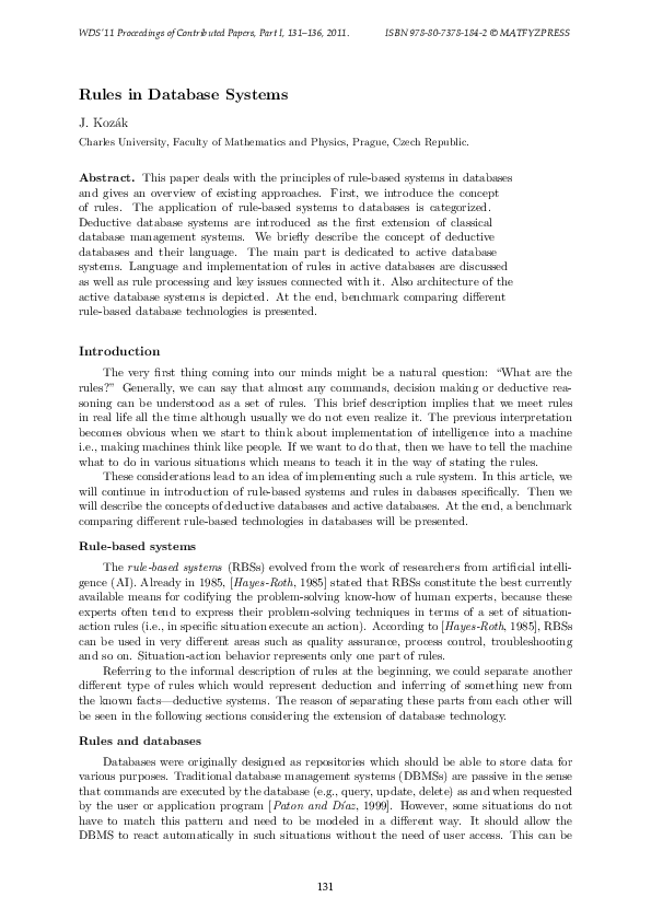 (PDF) Rules in Database Systems