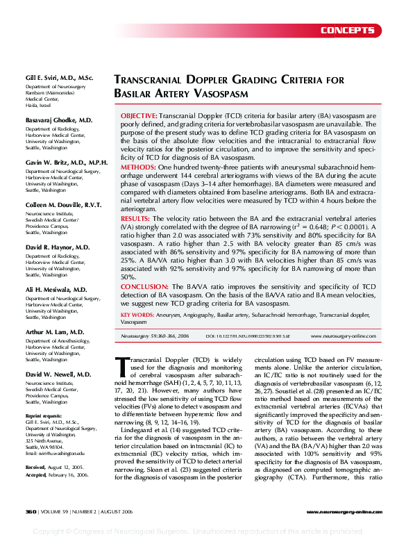 (PDF) Transcranial Doppler Grading Criteria for Basilar Artery Vasospasm