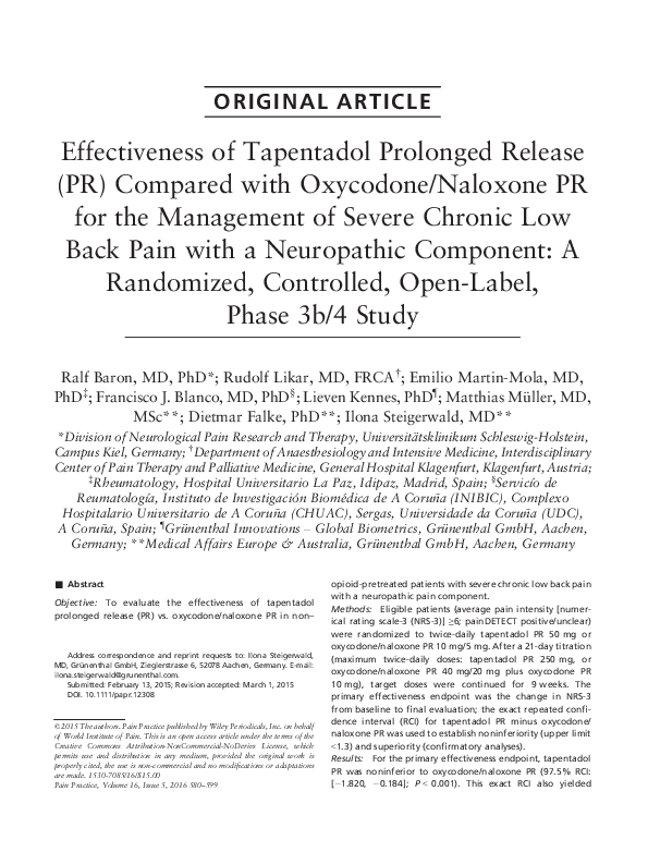 (PDF) Effectiveness of Tapentadol Prolonged Release (PR) Compared with ...