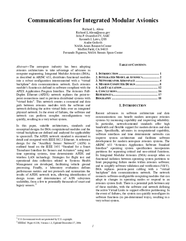 (PDF) Communications for Integrated Modular Avionics