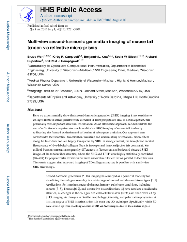 (PDF) Multi-view second-harmonic generation imaging of mouse tail tendon via reflective micro ...