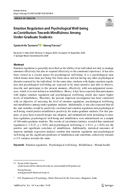 (PDF) Emotion Regulation and Psychological Well-Being: Individual ...