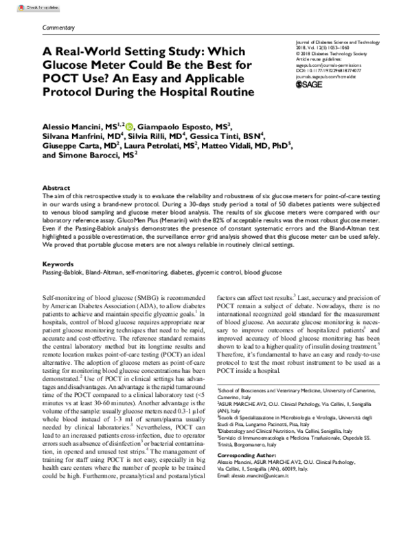 (PDF) A Real-World Setting Study: Which Glucose Meter Could Be the Best ...