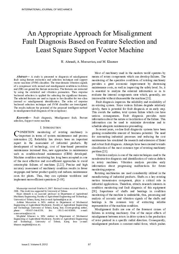 (PDF) An Appropriate Approach for Misalignment Fault Diagnosis Based on Feature Selection and ...