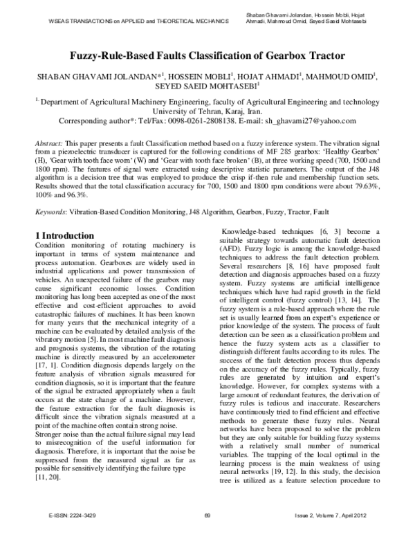 (PDF) Fuzzy-Rule-Based faults classification of gearbox tractor