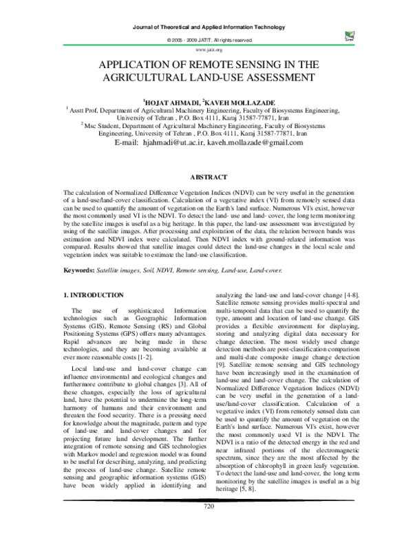 Pdf Application Of Remote Sensing In The Agricultural Land Use Assessment