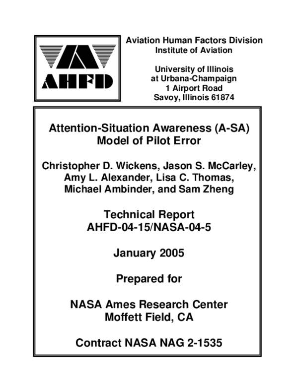 (PDF) Attention-Situation Awareness (A-SA) Model of Pilot Error