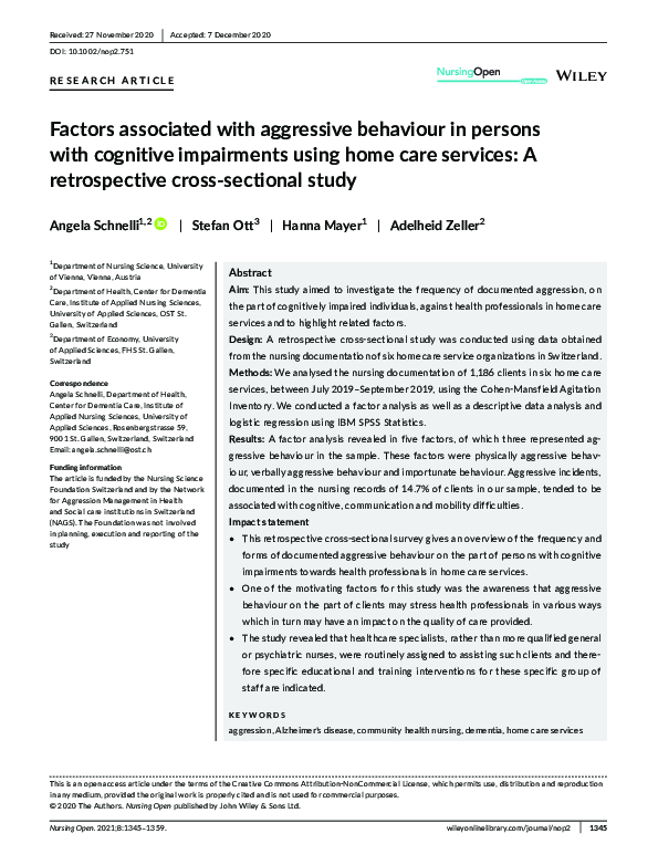 (PDF) Factors associated with aggressive behaviour in persons with ...