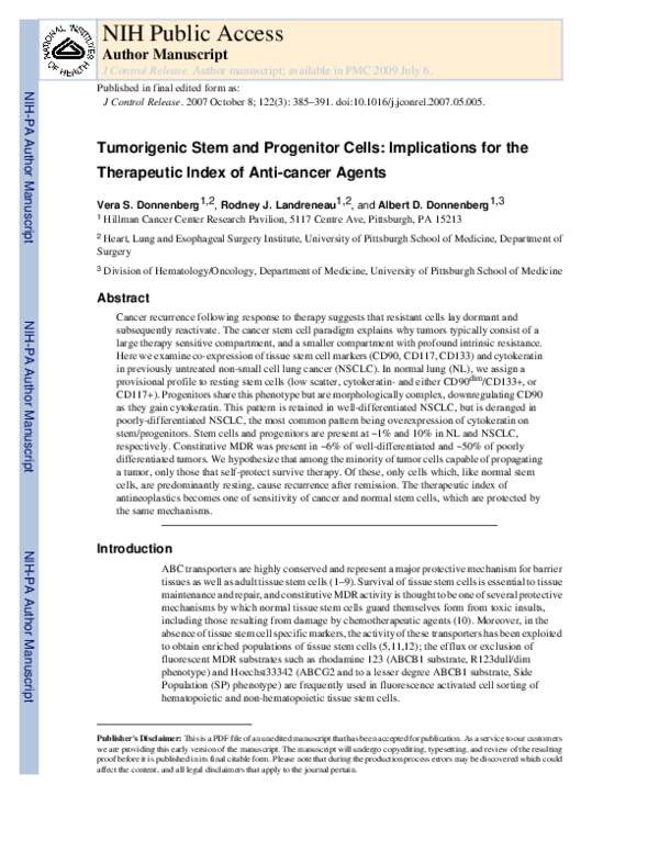 (PDF) Tumorigenic stem and progenitor cells: Implications for the ...