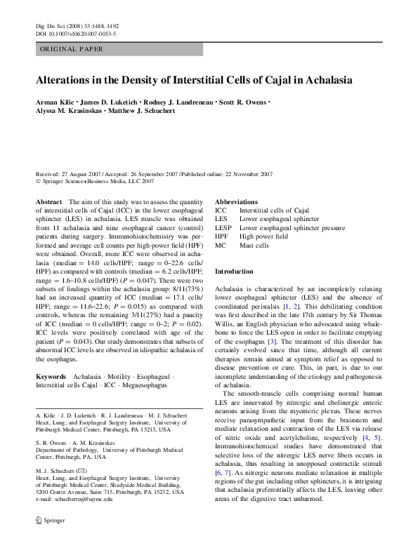 (PDF) Alterations in the Density of Interstitial Cells of Cajal in ...