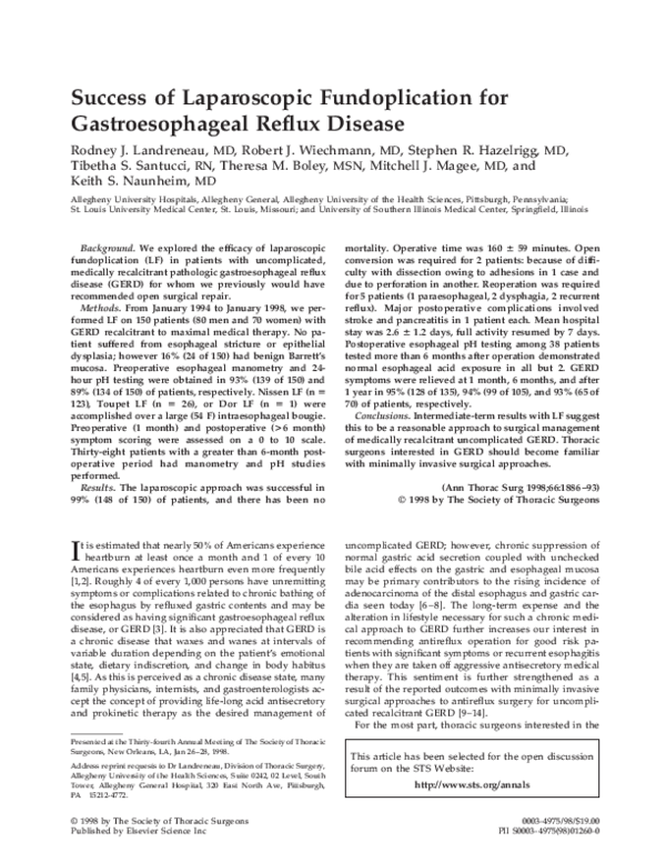 (PDF) Success of laparoscopic fundoplication for gastroesophageal ...