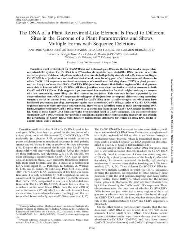 (PDF) The DNA of a Plant Retroviroid-Like Element Is Fused to Different ...