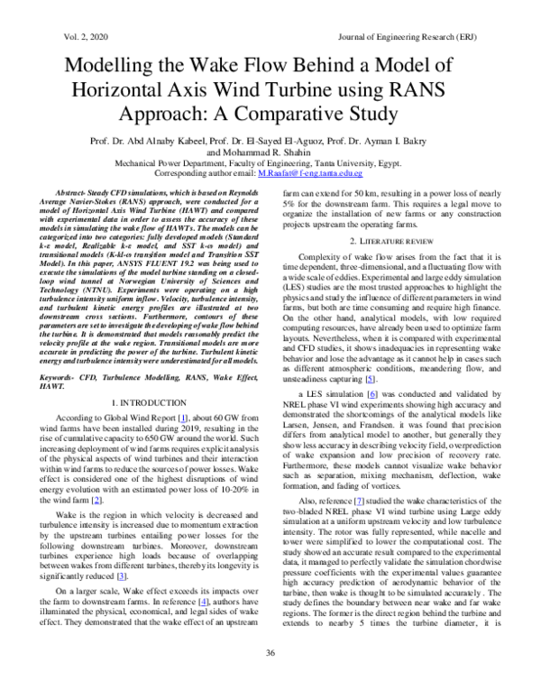 (PDF) Modelling the Wake Flow Behind a Model of Horizontal Axis Wind Turbine using RANS Approach ...
