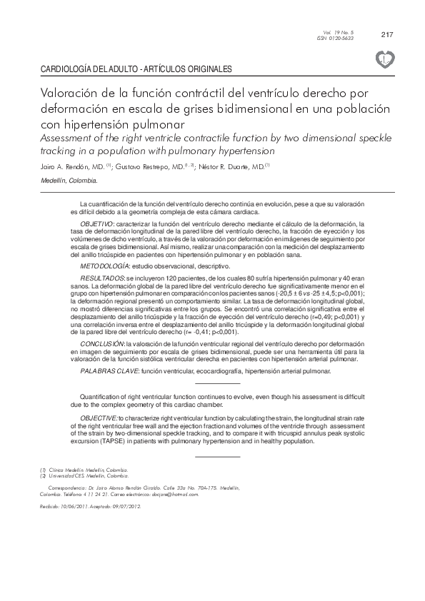 (PDF) Valoración de la función contráctil del ventrículo derecho por ...