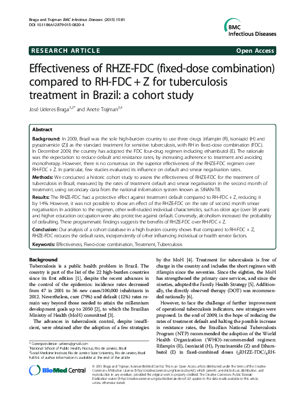 (PDF) Effectiveness of RHZE-FDC (fixed-dose combination) compared to RH ...