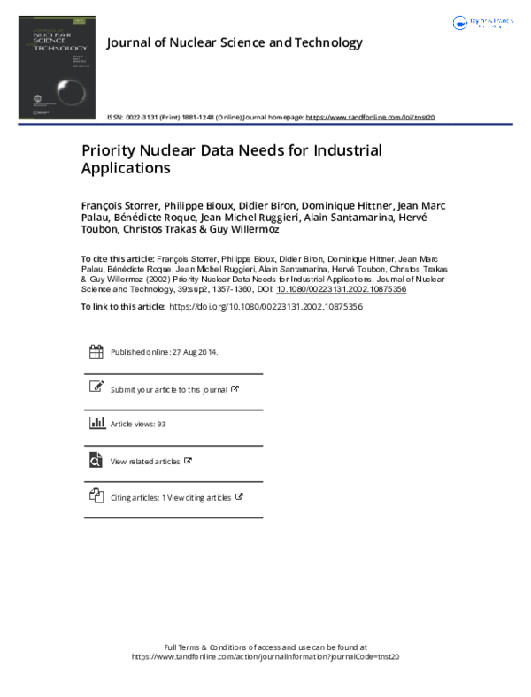(PDF) Priority Nuclear Data Needs for Industrial Applications