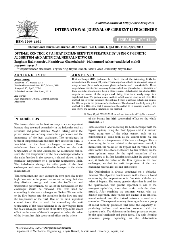 (PDF) OPTIMAL CONTROL OF A HEAT EXCHANGER'S TEMPERATURE BY USING OF GENETIC ALGORITHM AND ...