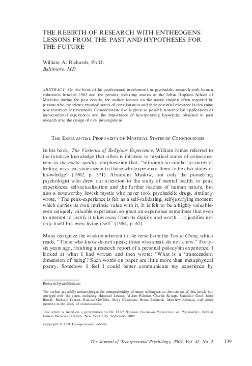 (PDF) The Rebirth of Research with Entheogens: Lessons from the Past ...