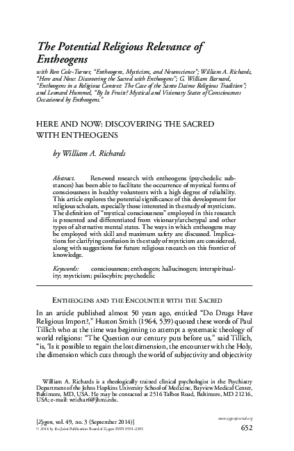 (PDF) Here and Now: Discovering the Sacred with Entheogens