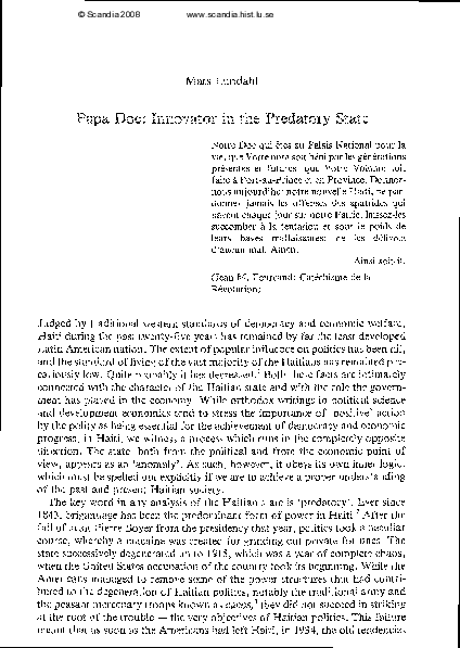 (PDF) Papa Doc: Innovator in the Predatory State