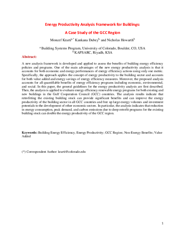 (PDF) Energy productivity analysis framework for buildings: a case study of GCC region