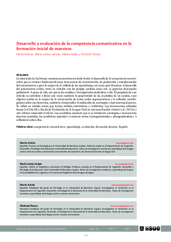 (PDF) Desarrollo y evaluación de la competencia comunicativa en la formación inicial de maestros