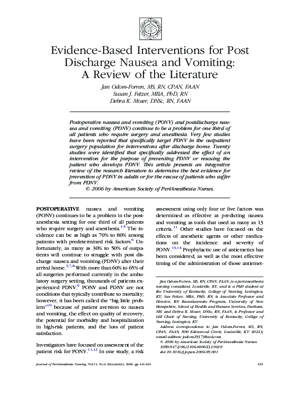 (PDF) Evidence-Based Interventions for Post Discharge Nausea and ...