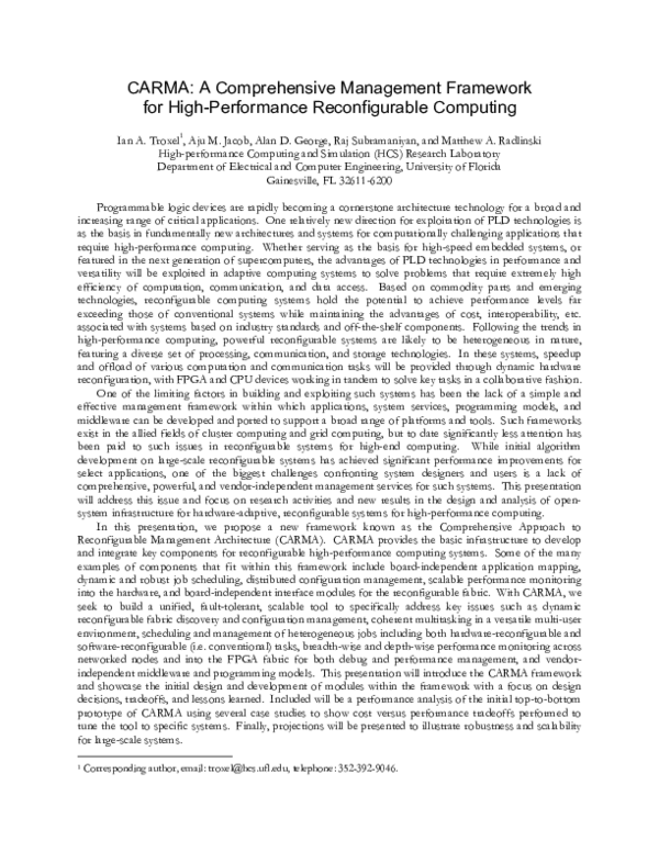Pdf Carma A Comprehensive Management Framework For High Performance