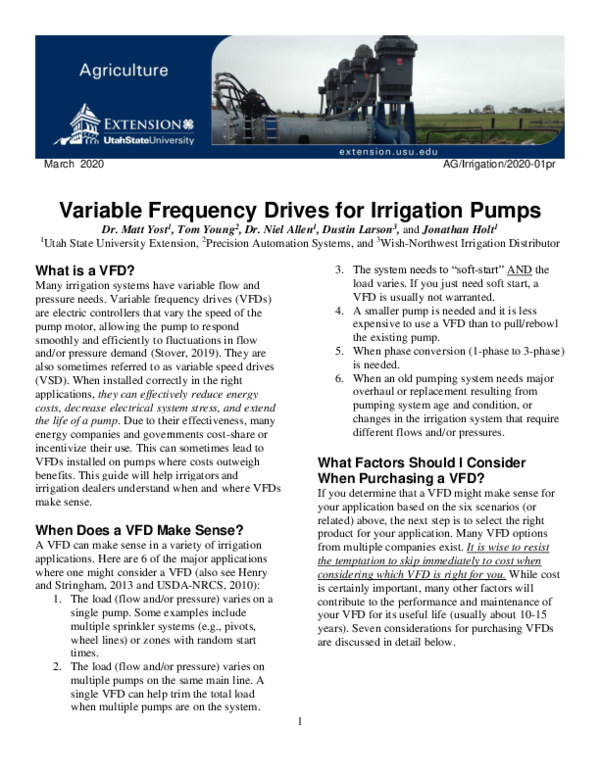 (PDF) Variable Frequency Drives for Irrigation Pumps